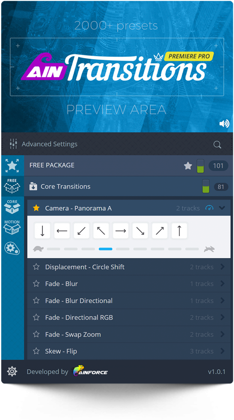 100 Free Transitions for Premiere Pro. Bundled with extension - Ainforce