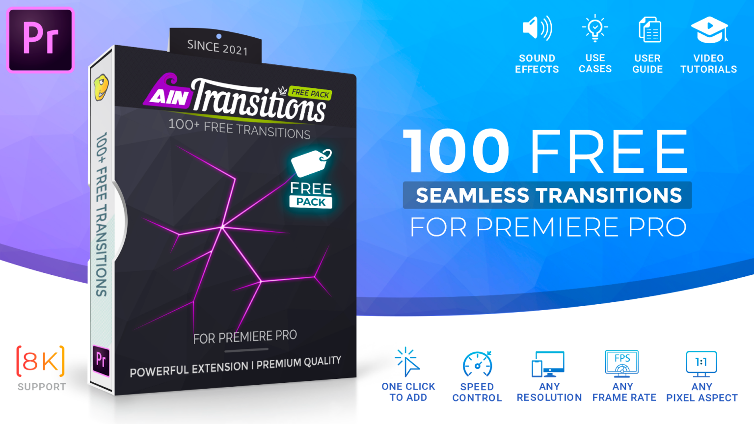 100 Free Transitions for Premiere Pro. Bundled with extension - Ainforce
